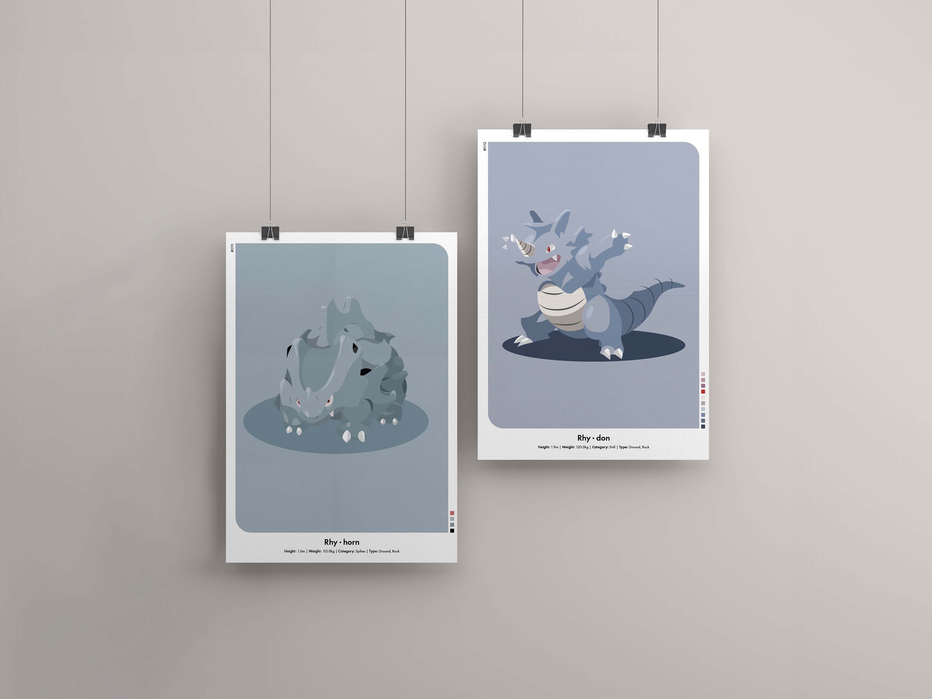 Pokémon Poster Gen 01 0111 Rhyhorn 0112 Rhydon - Etsy