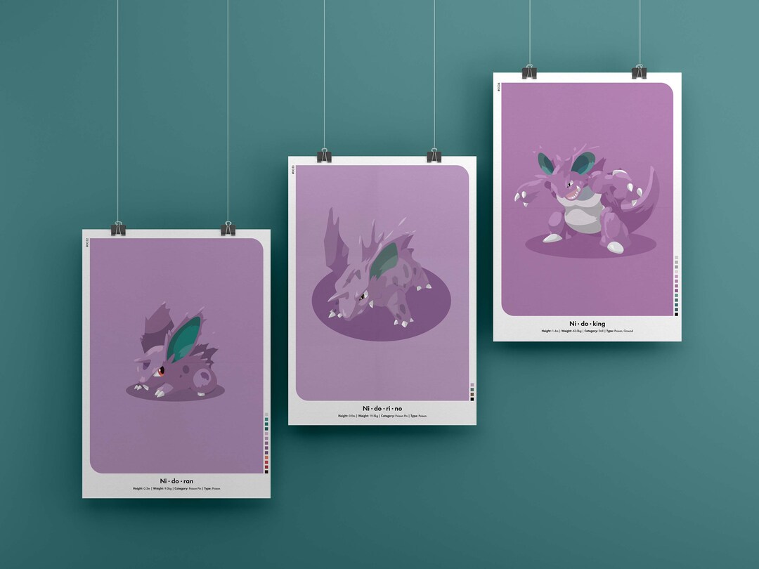 Pokémon Poster Gen 01 0032 Nidoran M 0033 Nidorino 0034 Nidoking - Etsy