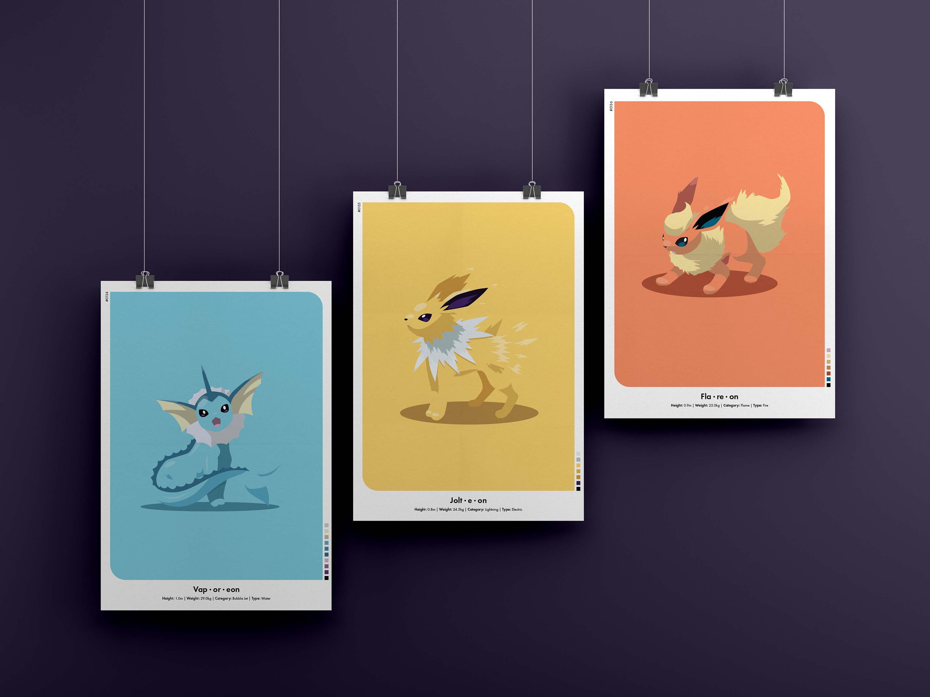 Pokémon Poster Gen 01 0134 Vaporeon 0135 Jolteon 0136 Flareon - Etsy