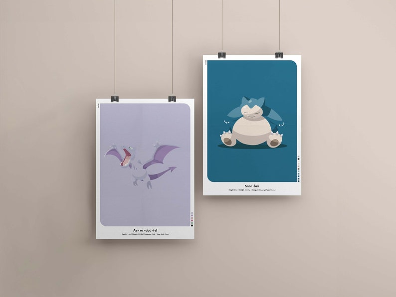 Pokémon Poster | Gen 01 | 0142 - Aerodactyl | 0143 - Snorlax - Etsy