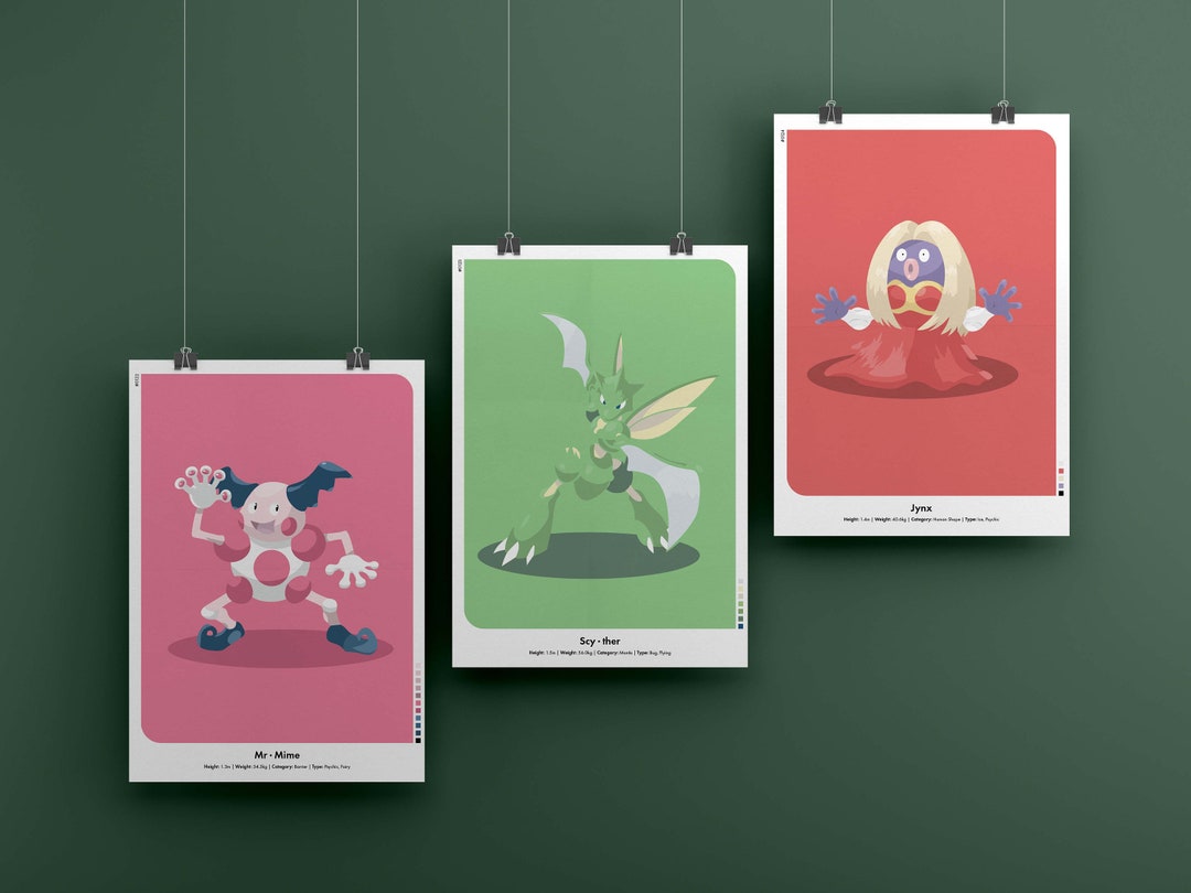 Pokémon Poster Gen 01 0122 Mr Mime 0123 Scyther 0124 Jynx - Etsy