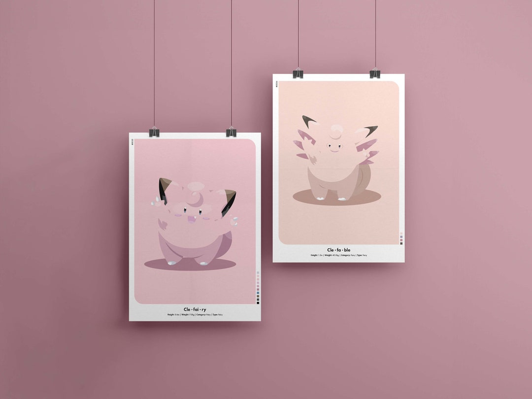 Pokémon Poster | Gen 01 | 0035 - Clefairy | 0036 - Clefable - Etsy