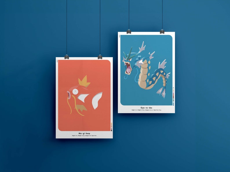 Pokémon Poster Gen 01 0129 Magikarp 0130 Gyrados - Etsy