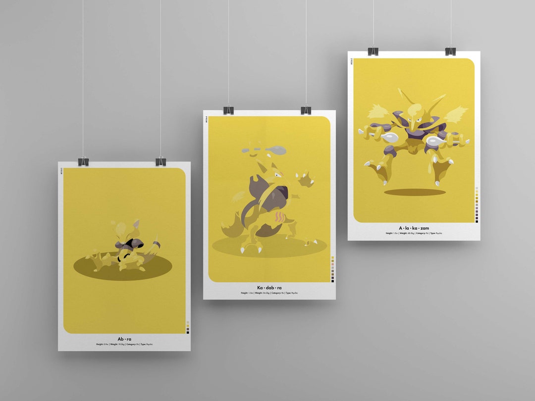 Pokémon Poster | Gen 01 | 0063 - Abra | 0064 - Kadabra | 0065 ...