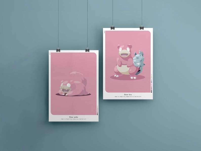 Pokémon Poster Gen 01 0079 Slowpoke 0080 Slowbro - Etsy