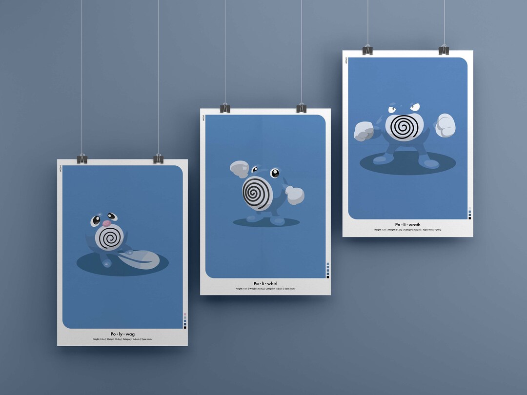 Pokémon Poster | Gen 01 | 0060 - Polywag | 0061 - Polywhirl | 0062 ...