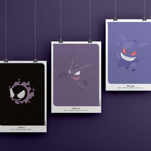 Pokémon Poster | Gen 01 | 0092 - Gastly | 0093 - Haunter | 0094 ...
