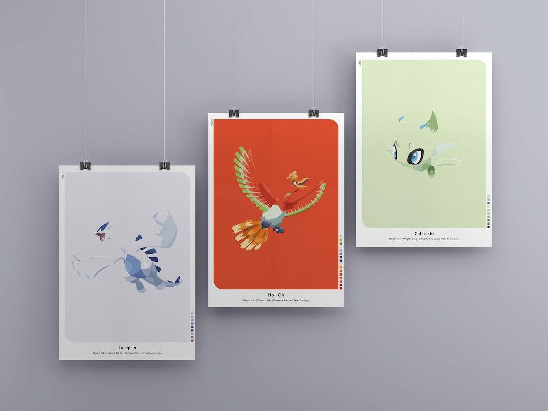 Pokémon Poster Gen 02 0249 Lugia 0250 Ho-oh 0251 Celebi - Etsy
