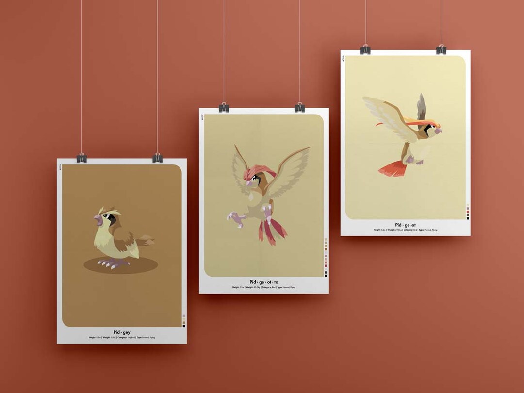 Pokémon Poster Gen 01 0016 Pidgey 0017 Pidgeotto 0018 Pidgeot - Etsy