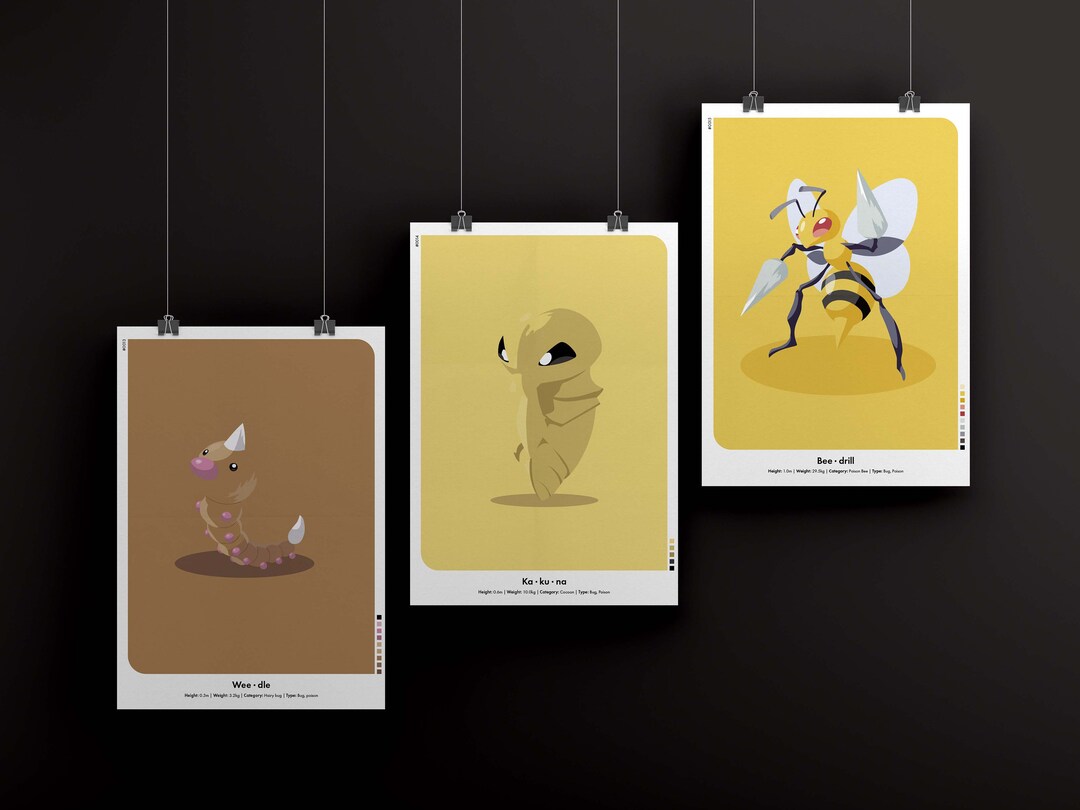 Pokémon Poster Gen 01 0013 Weedle 0014 Kakuna 0015 Beedrill - Etsy