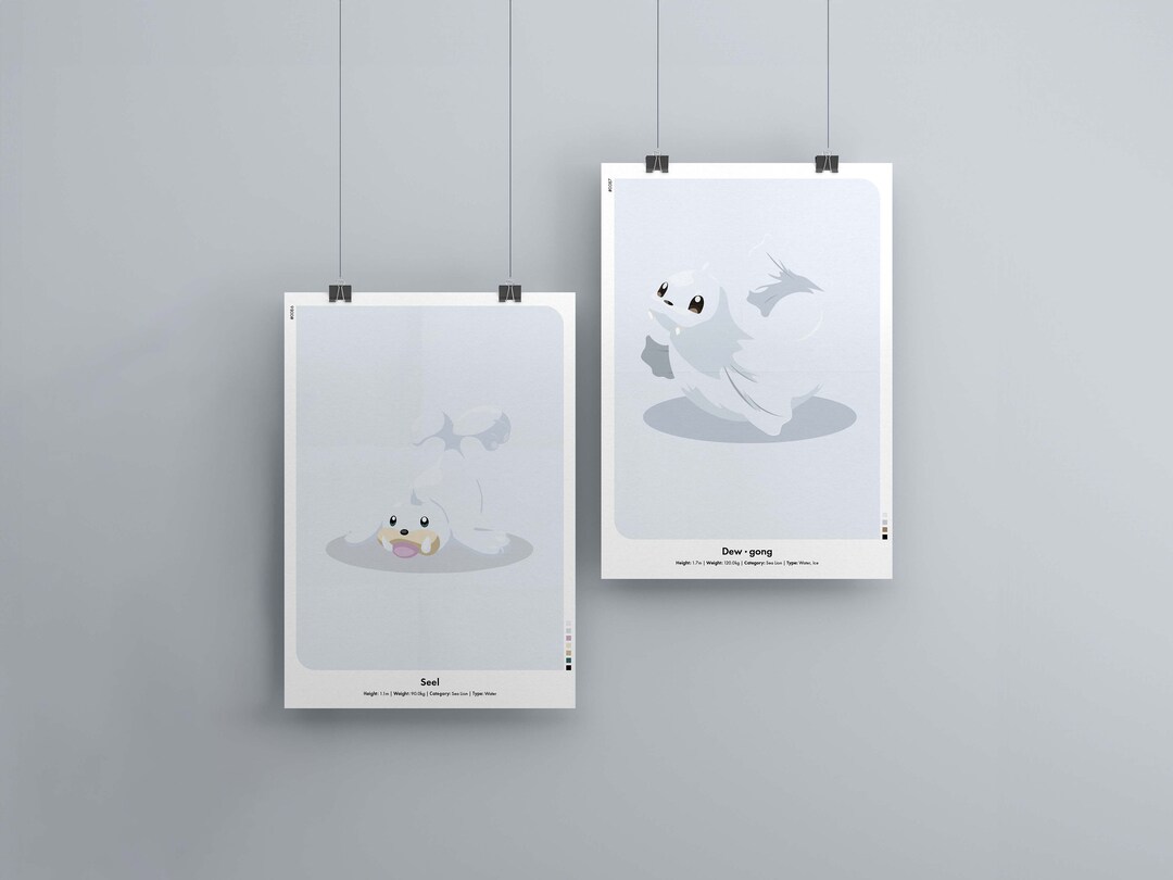 Pokémon Poster | Gen 01 | 0086 - Seel | 0087 - Dewgong - Etsy