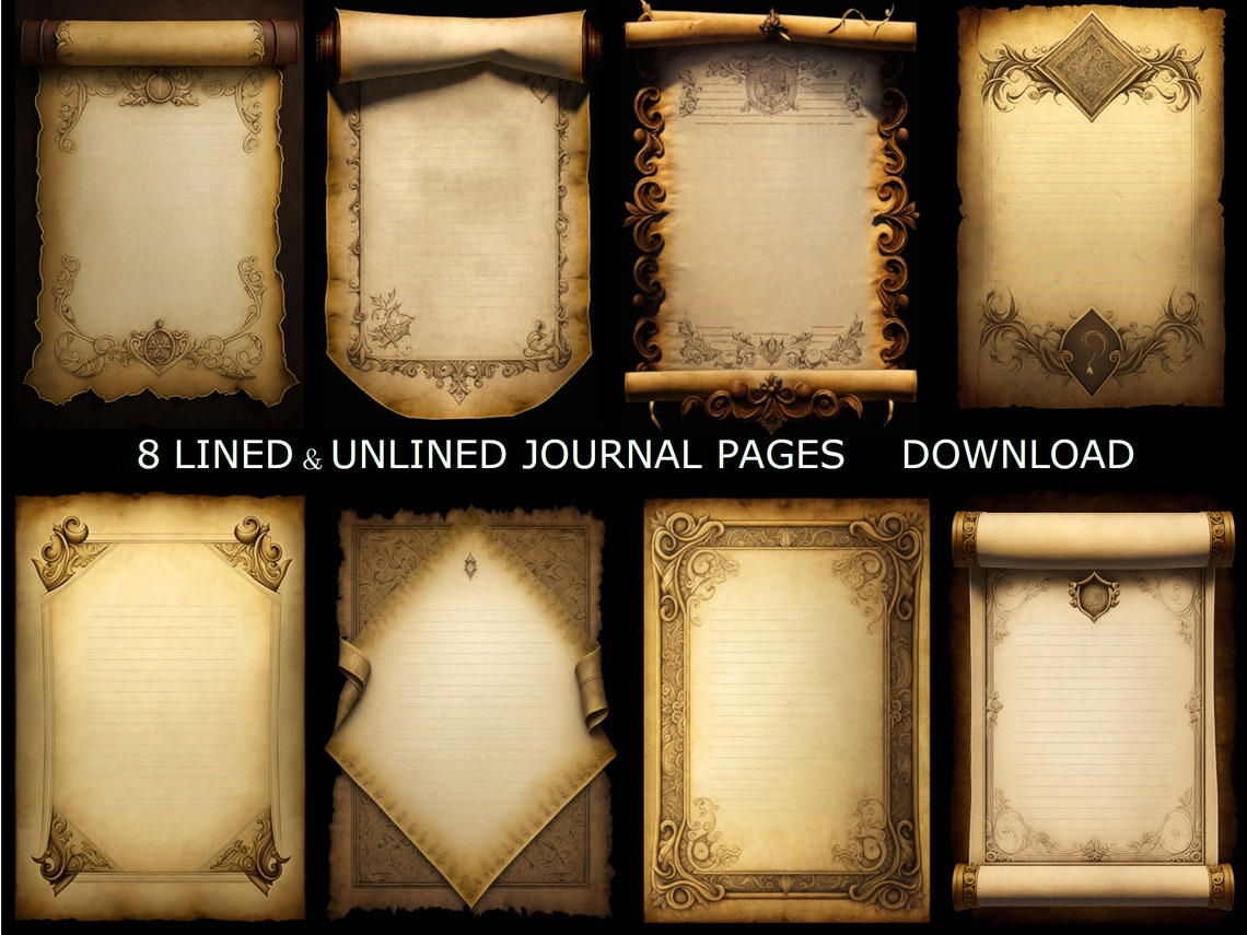 Ancient Parchment Paper Scroll Lined & Blank Junk Journal Pages Vintage ...