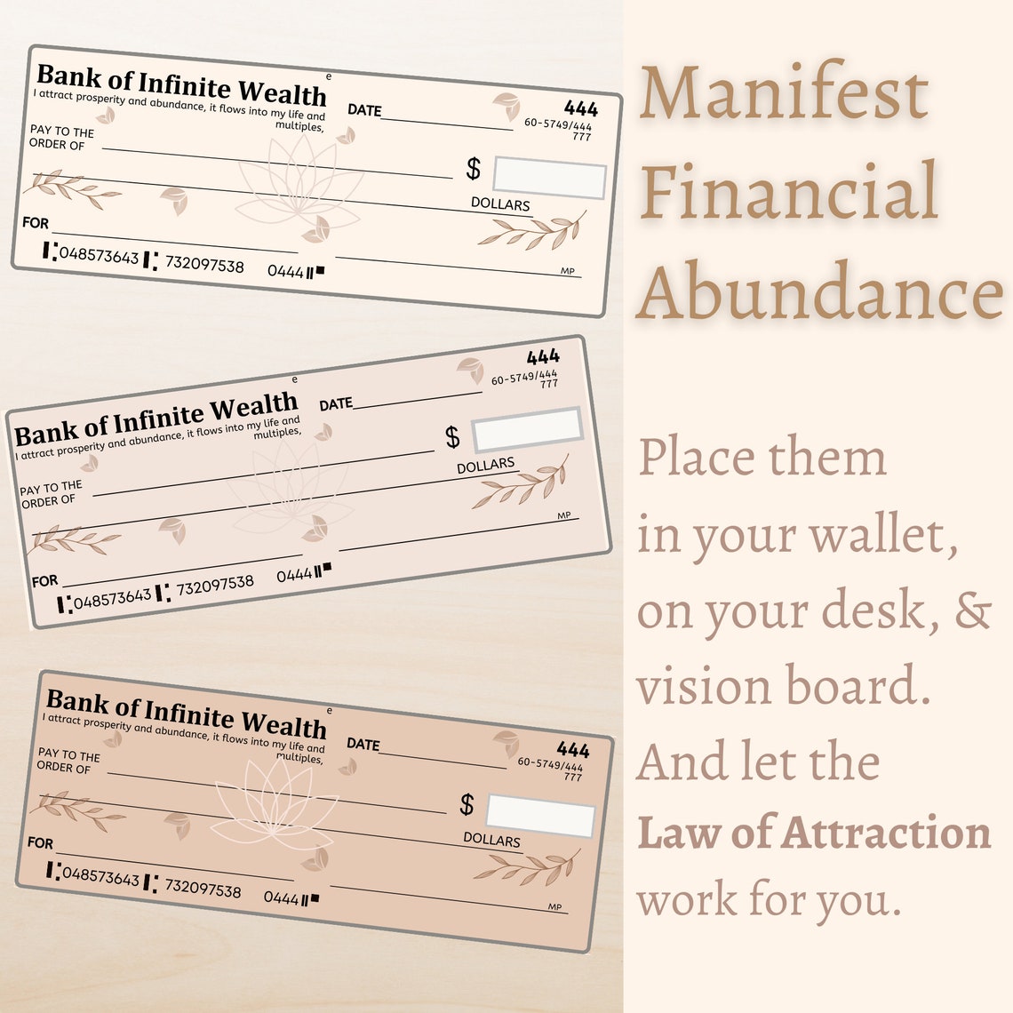 Blank Manifestation Checks | Vision Board Checks | Law of Attraction ...