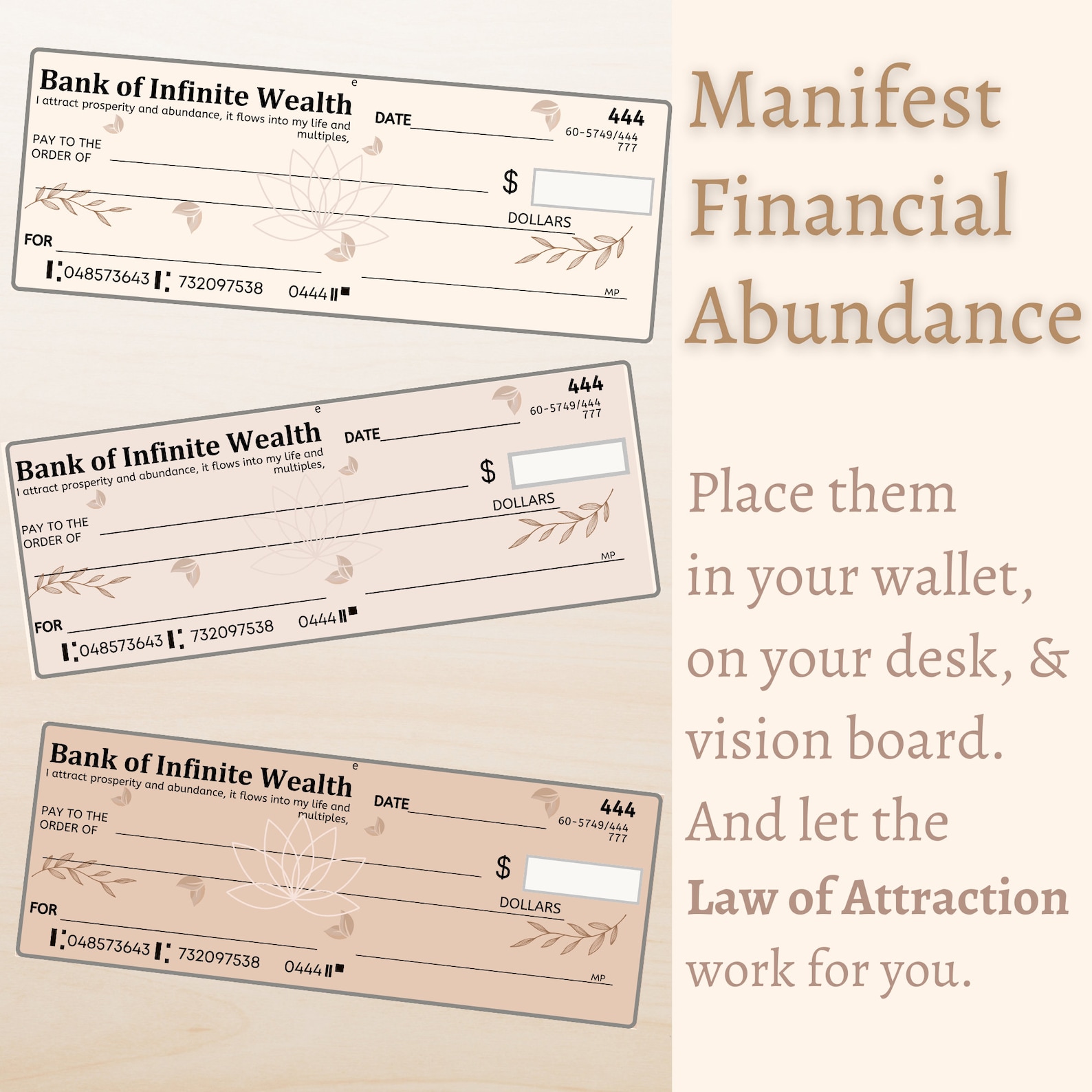 Blank Manifestation Checks | Vision Board Checks | Law of Attraction ...