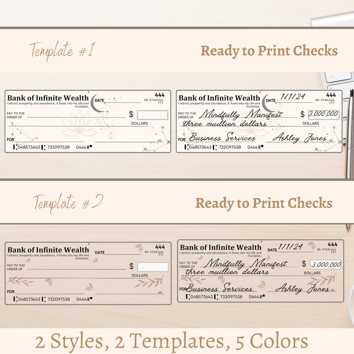 Blank Manifestation Checks | Vision Board Checks | Law of Attraction ...