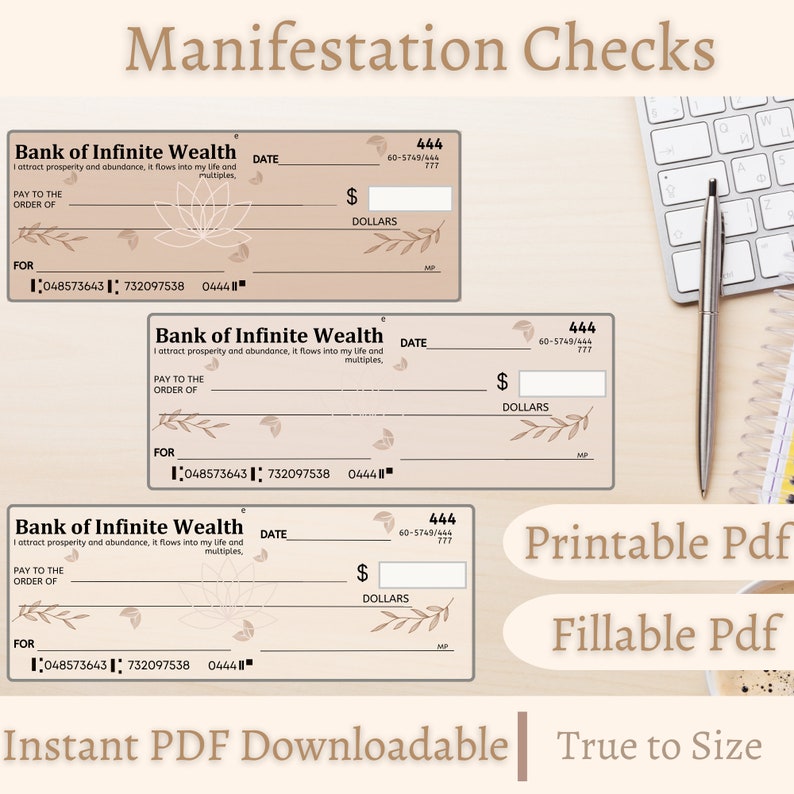 Blank Manifestation Checks | Vision Board Checks | Law of Attraction ...