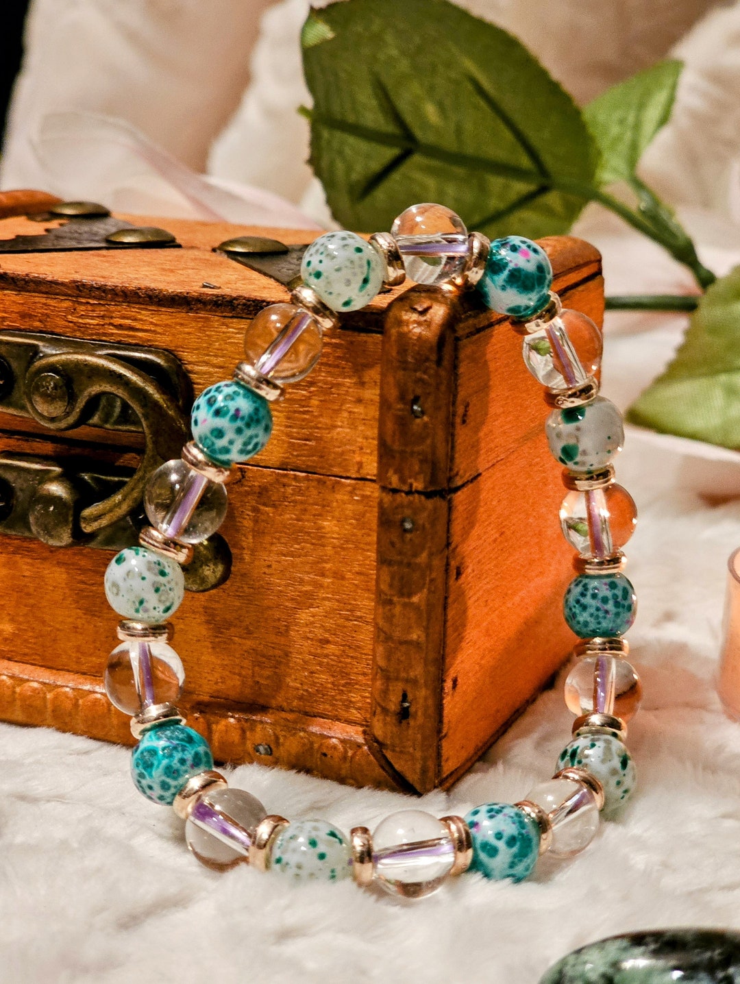 Green, Clear and Rose Gold Braclet - Etsy