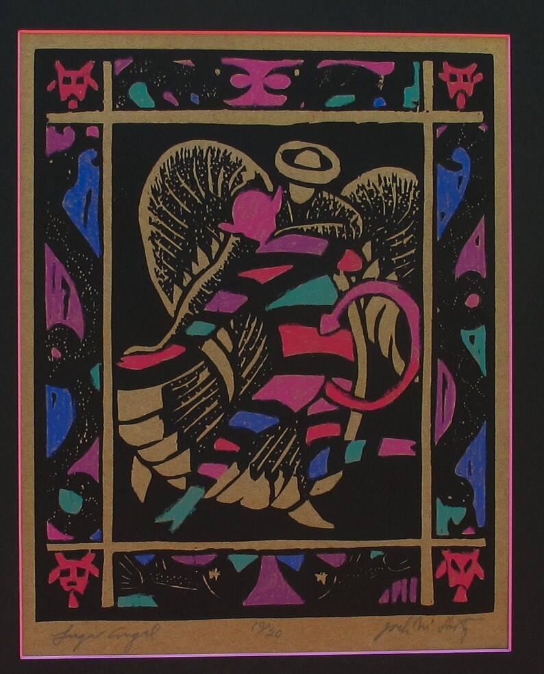 NW Artist Jack Mclarty "sugar Angel" Hand Colored Block Print 1992 - Etsy