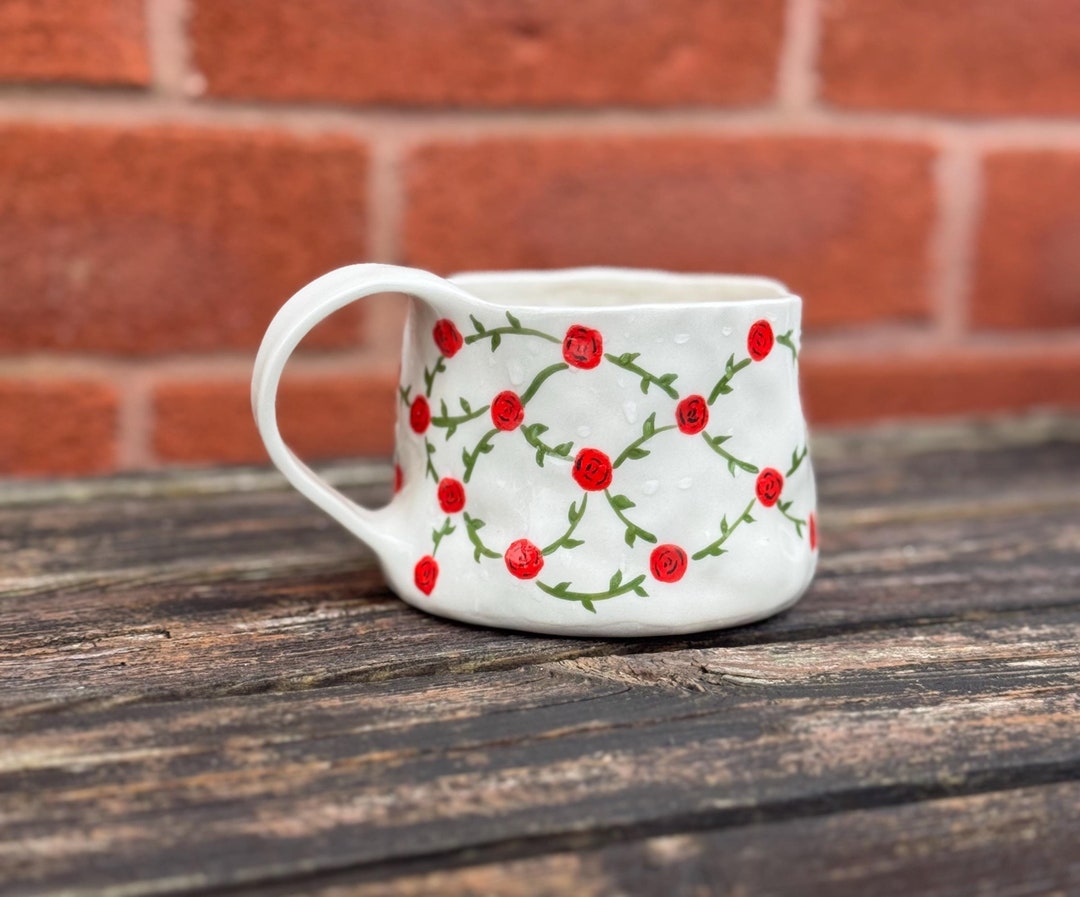 Rose Vines Wonky Mug — Handmade Ceramic Hand Painted Dainty | Coffee ...