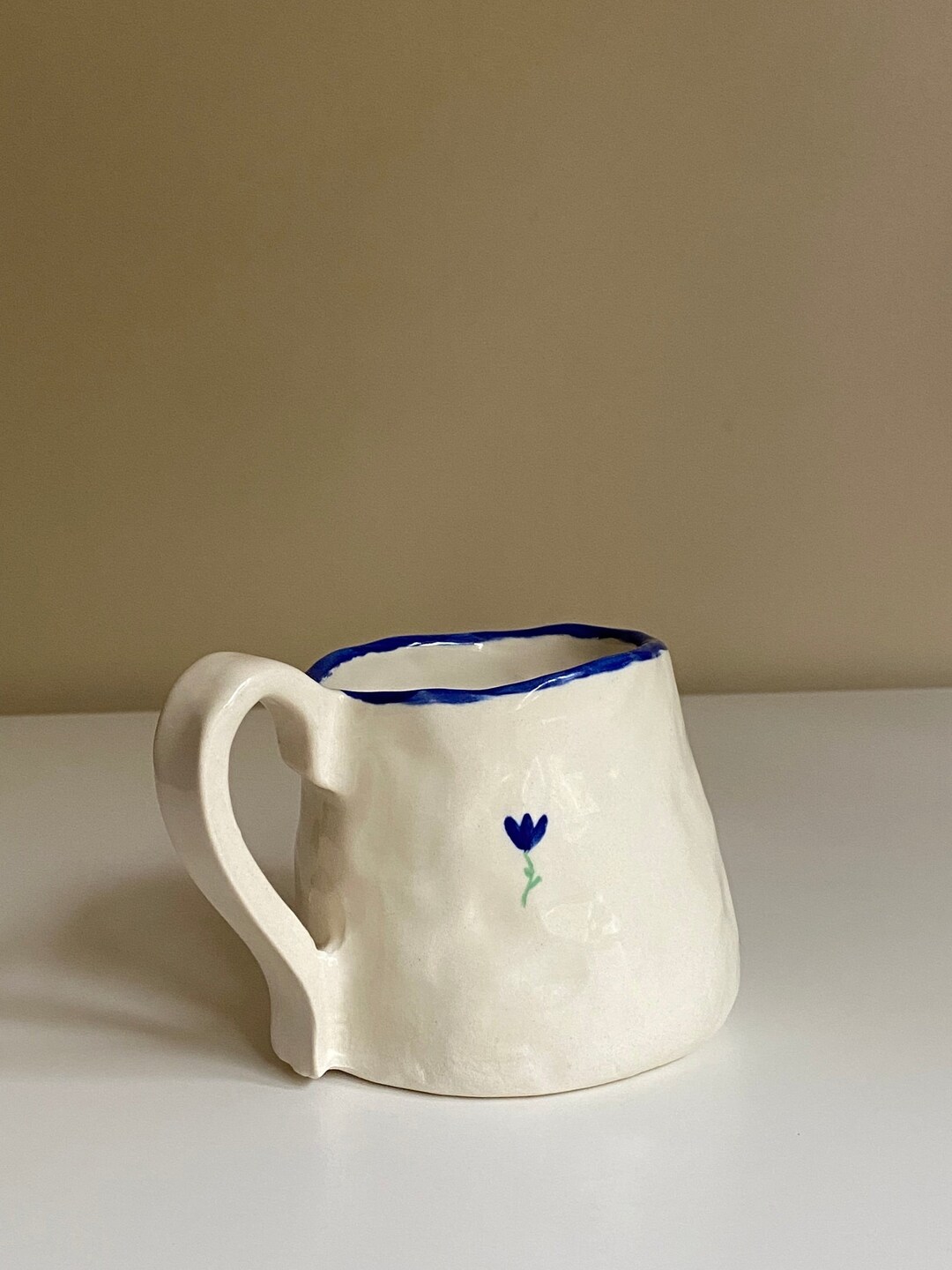 Royal Blue Flower Mug Dainty Minimalist Handmade Ceramic Hand Painted ...