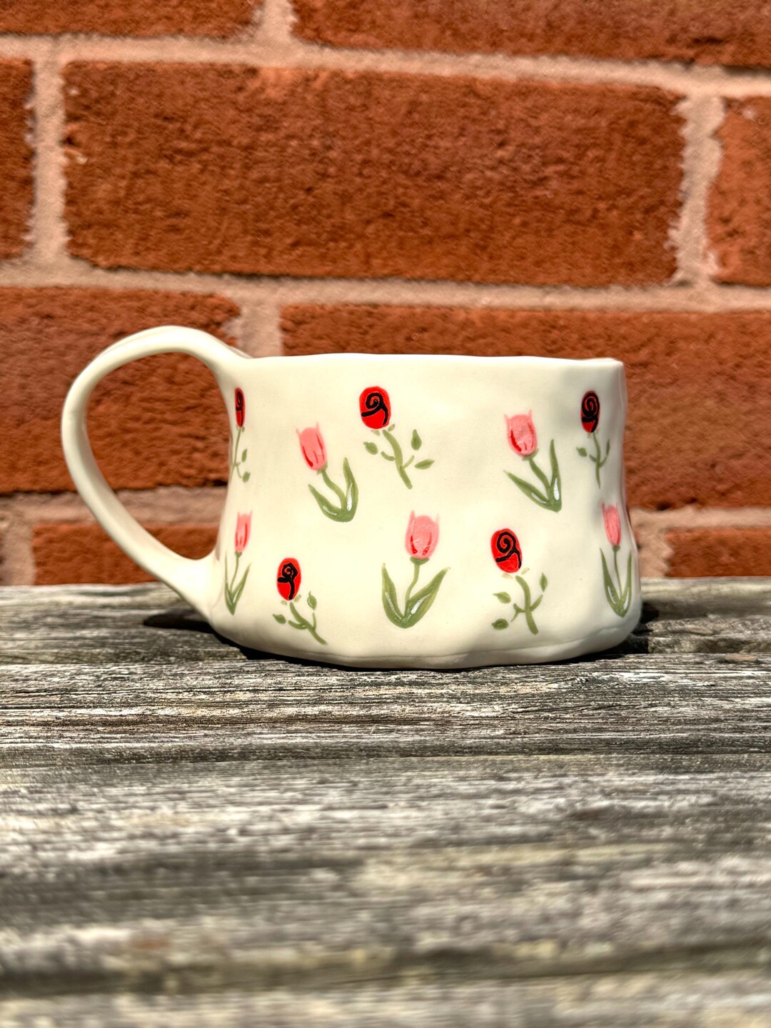 Wild Rose & Tulip Mug — Handmade Ceramic Hand Painted Dainty | Coffee ...