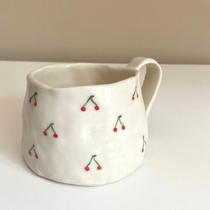 Cherry Mug Handmade Ceramic Mug Hand Painted Dainty Coffee Cup Tea ...