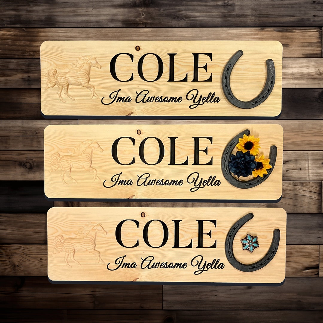 Custom Horse Stall Sign, Horse Barn Decor, Rustic Wood Sign, Engraved ...