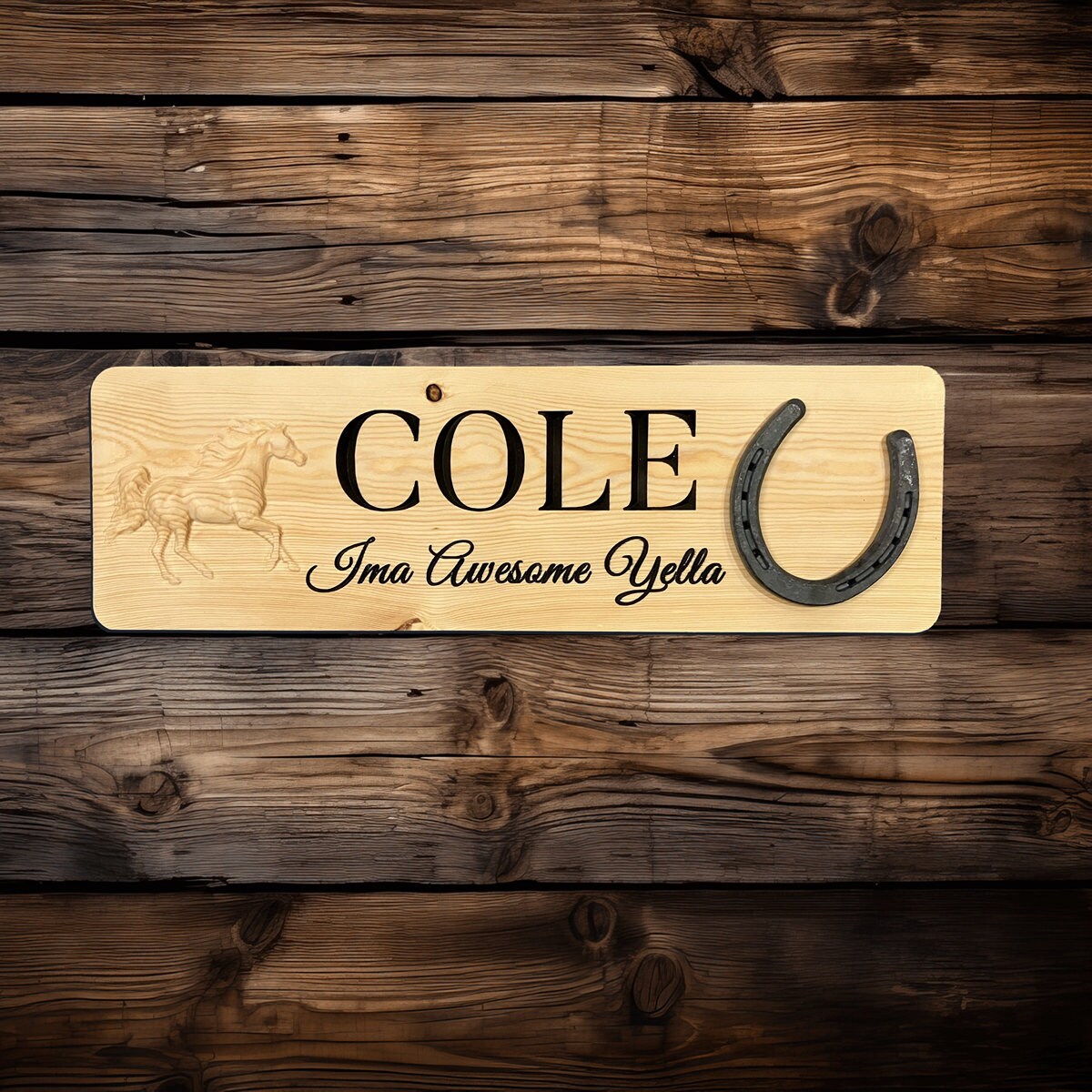 Custom Horse Stall Sign, Horse Barn Decor, Rustic Wood Sign, Engraved ...