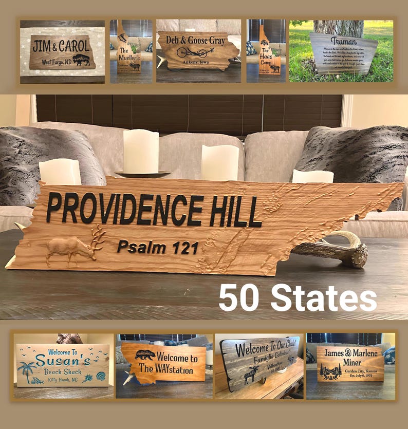 Custom State Engraved Outdoor Wood Sign, Wedding Gift, Cabin ...