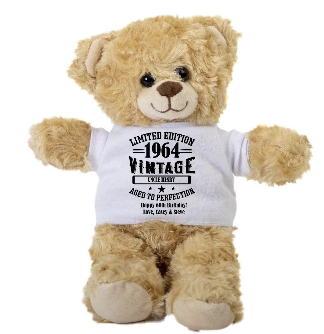 Happy 60th Birthday, Custom Teddy Bear, Vintage Design, Plush Stuffed ...