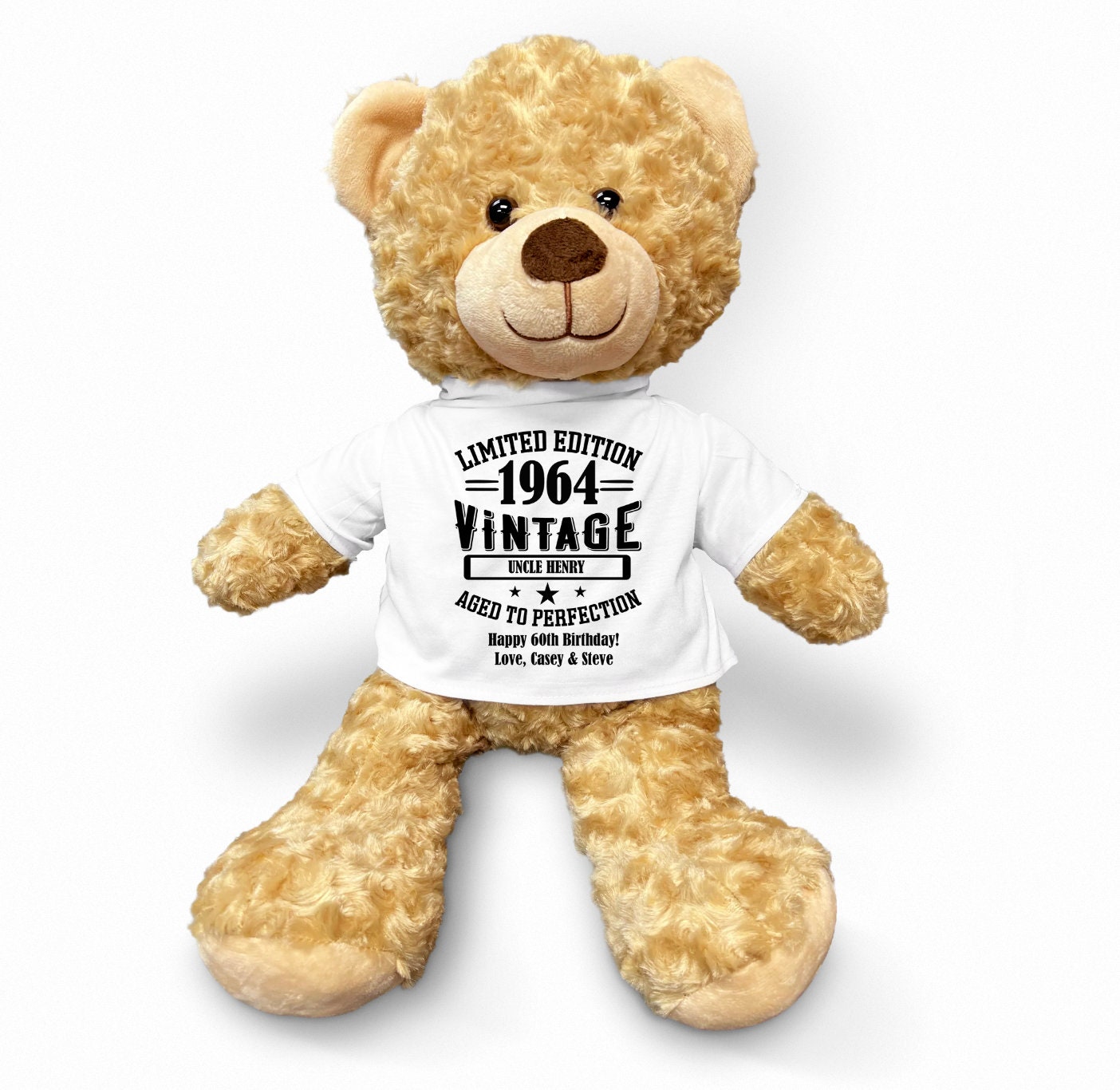 Happy 60th Birthday, Custom Teddy Bear, Vintage Design, Plush Stuffed ...