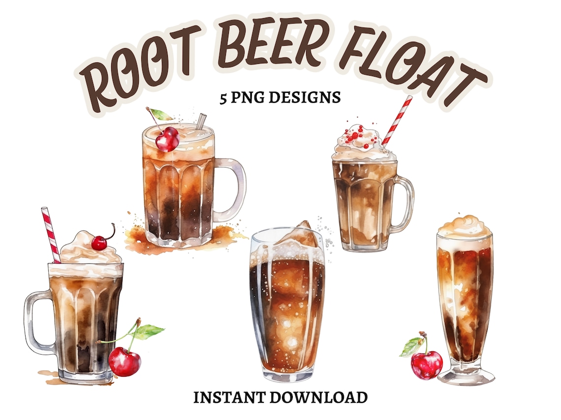 Watercolor Root Beer Float Clip Art, Root Beer Mug, Soda Ice Cream ...