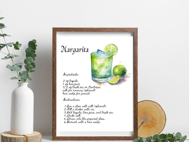 Watercolor Margarita Mix Recipe, Bar Sign, Signature Margarita Cocktail ...