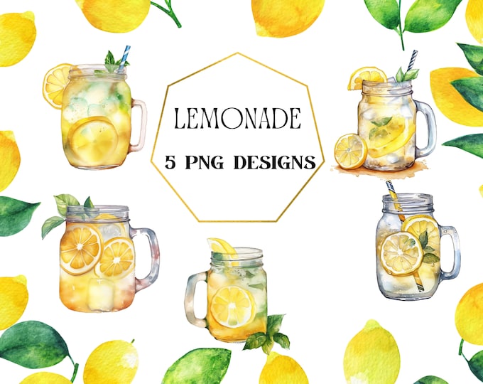 11 Lemonade Glass Clipart, Watercolor Summer Drink, Citrus Beverage Art ...