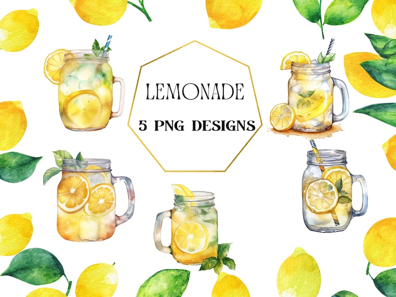 Watercolor Lemonade Clip Art Bundle, Lemonade PNG, Mason Jar Clipart ...