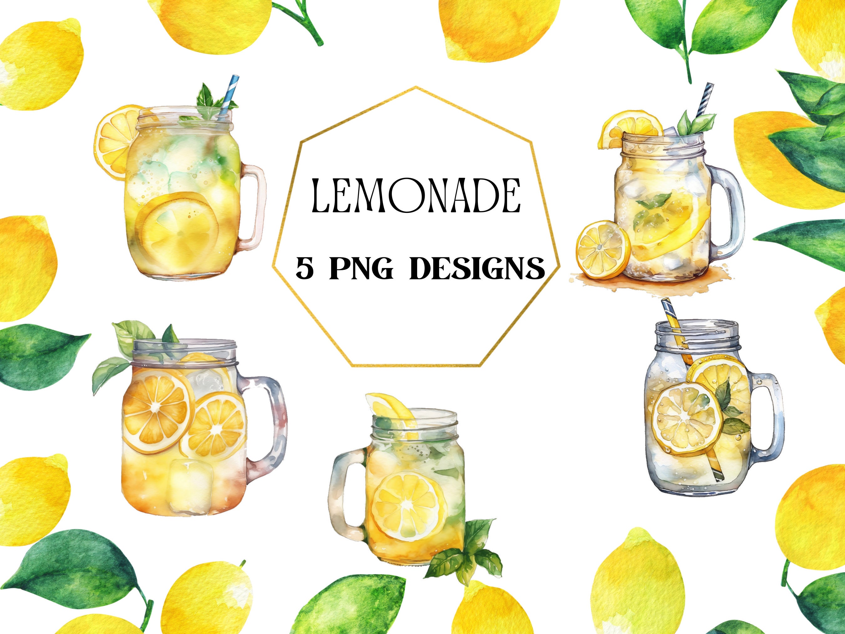 Watercolor Lemonade Clip Art Bundle, Lemonade PNG, Mason Jar Clipart ...