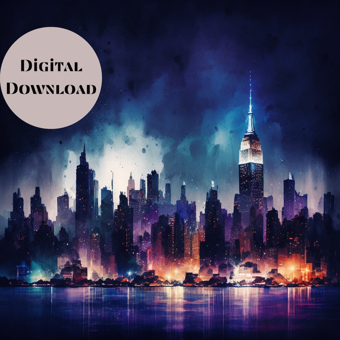 New York City Skyline Watercolor Digital Print, New York City Skyline ...