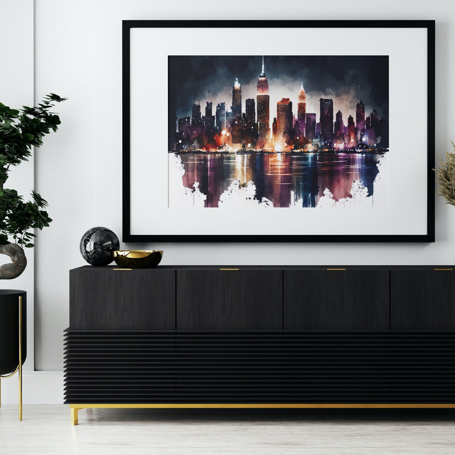 New York City Skyline Watercolor Digital Print, New York City Skyline ...