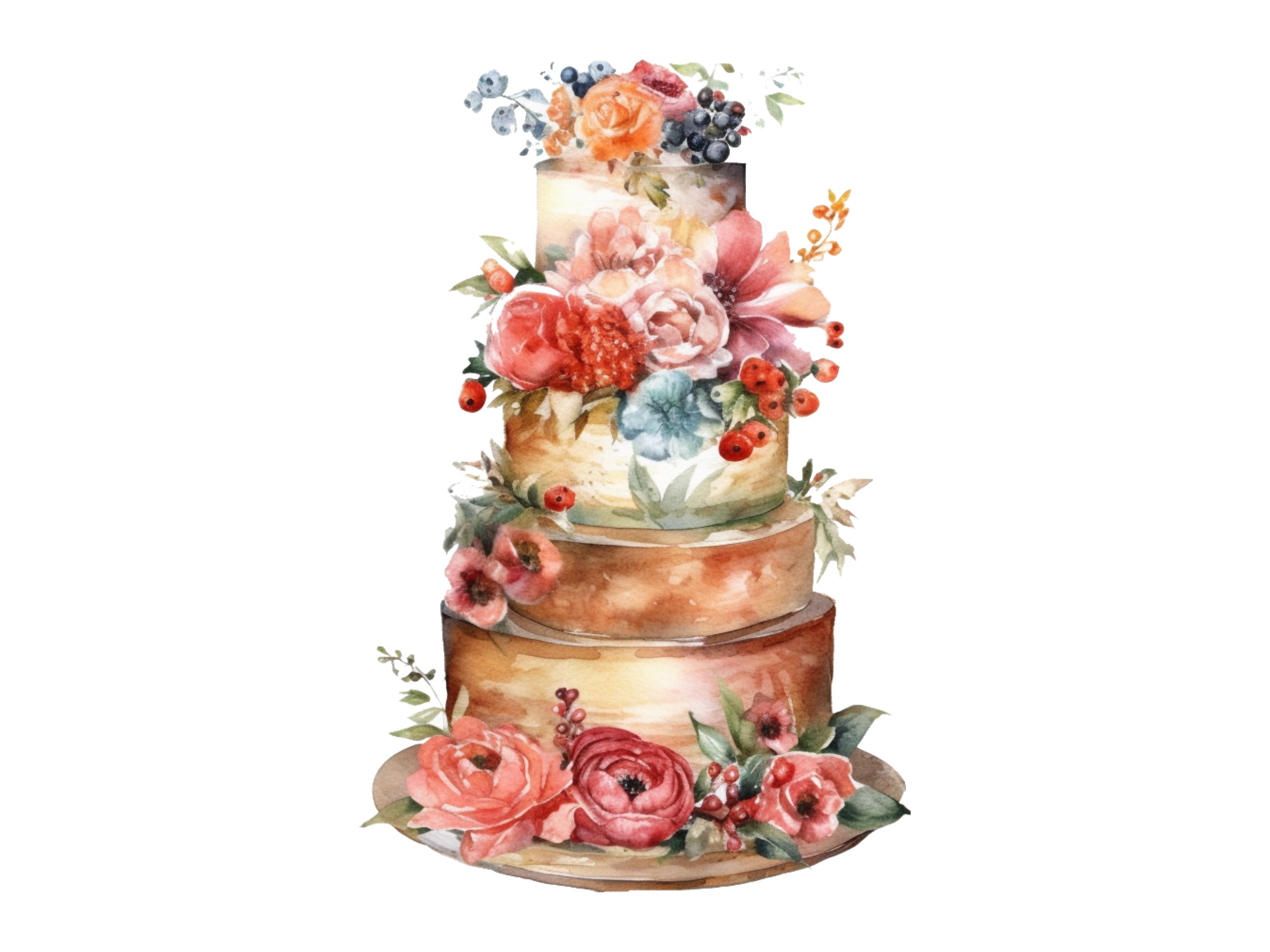 Watercolor Wedding Cake Clip Art Bundle, Dessert Clipart, Decorative ...