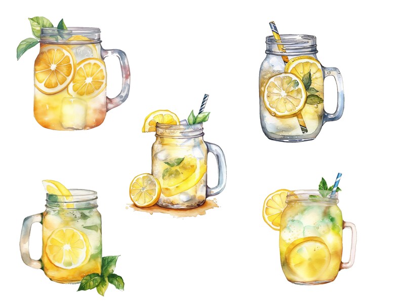 Watercolor Lemonade Clip Art Bundle, Lemonade PNG, Mason Jar Clipart ...