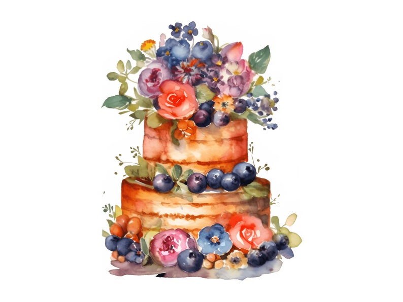 Watercolor Wedding Cake Clip Art Bundle, Dessert Clipart, Decorative ...