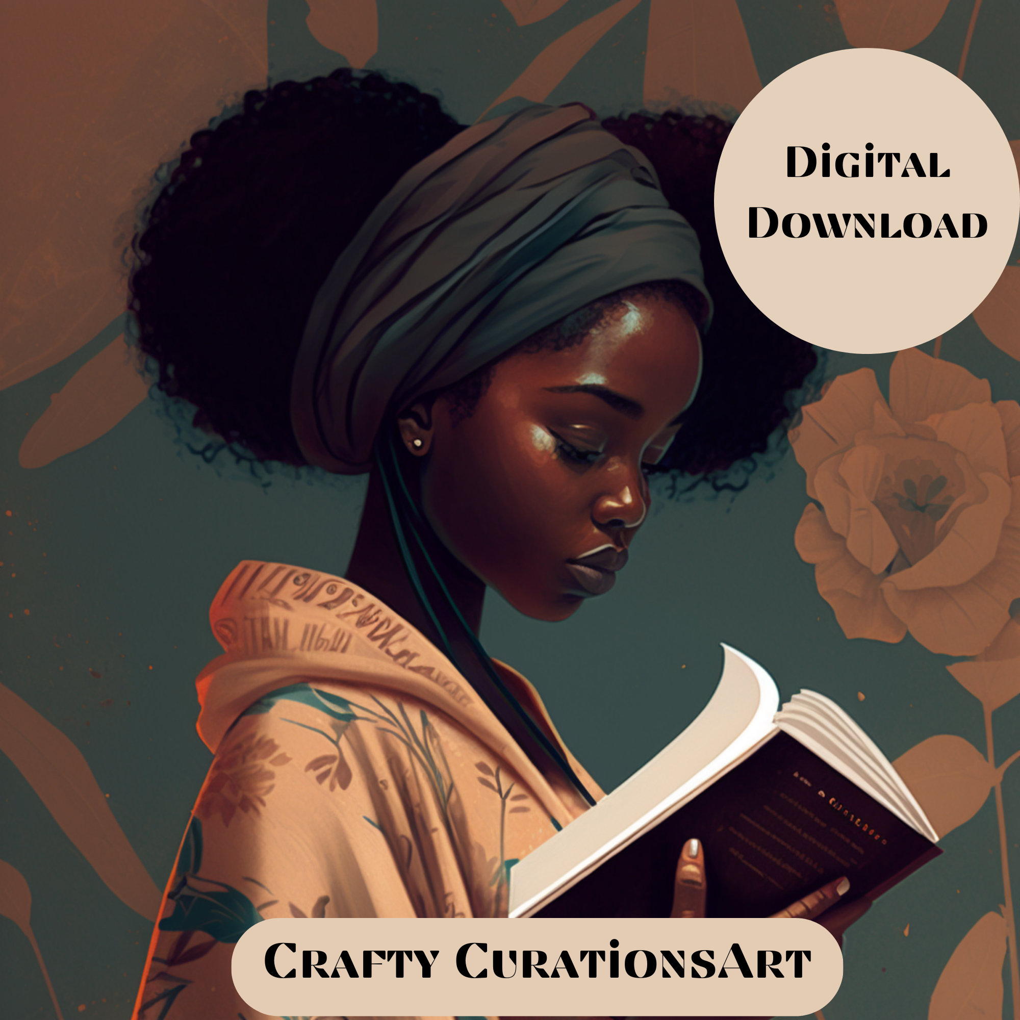 Black Girl Reading Artwork, Stunning Home Décor for Book Lovers ...