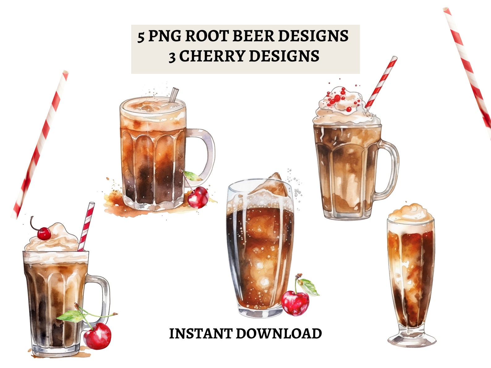 Watercolor Root Beer Float Clip Art, Root Beer Mug, Soda Ice Cream Float, Commercial Use Clip ...