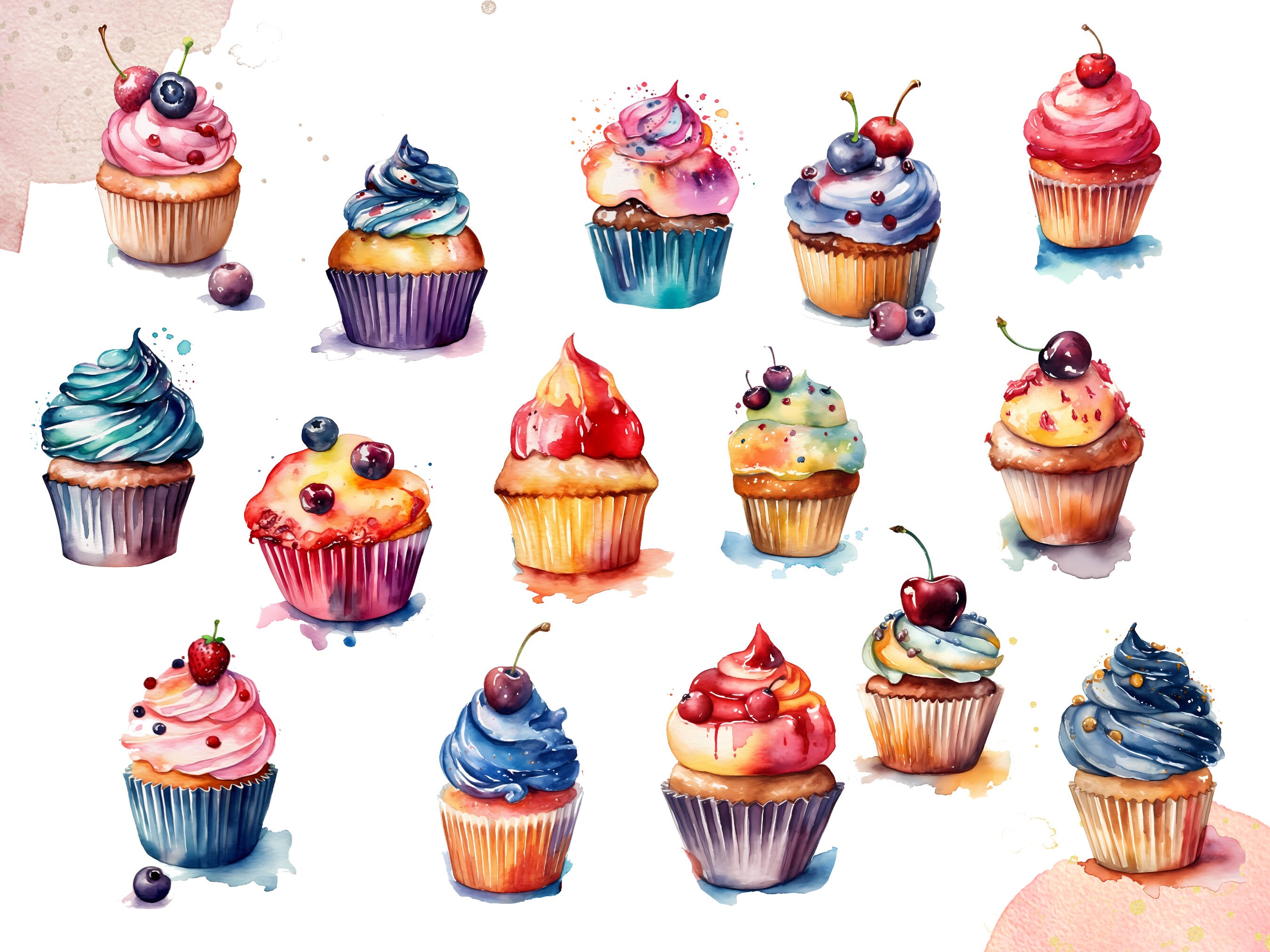 Watercolor Cupcake Clipart, Dessert Clipart, Cupcake Clipart, Food ...