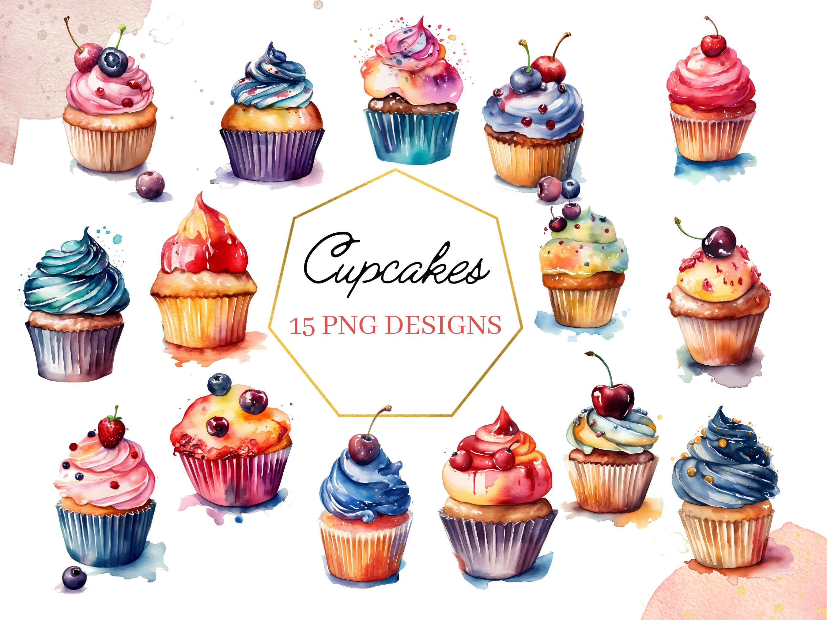 Watercolor Cupcake Clipart, Dessert Clipart, Cupcake Clipart, Food ...