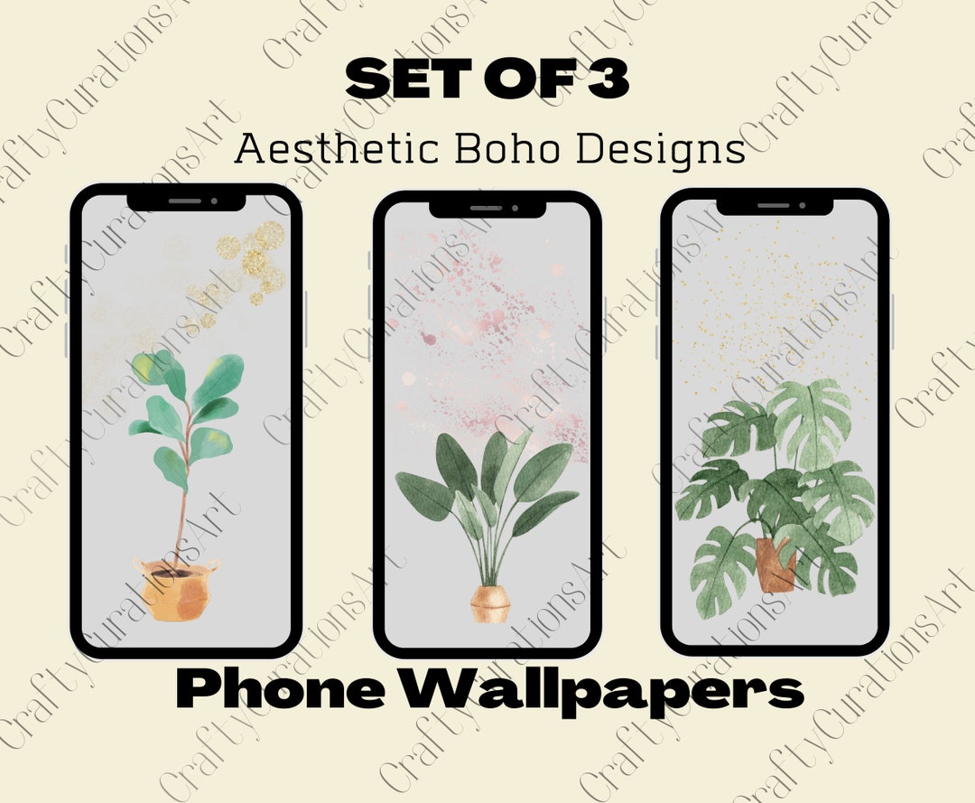 Boho Phone Wallpaper, Set of 3, Printable Digital Art, Instant Download ...