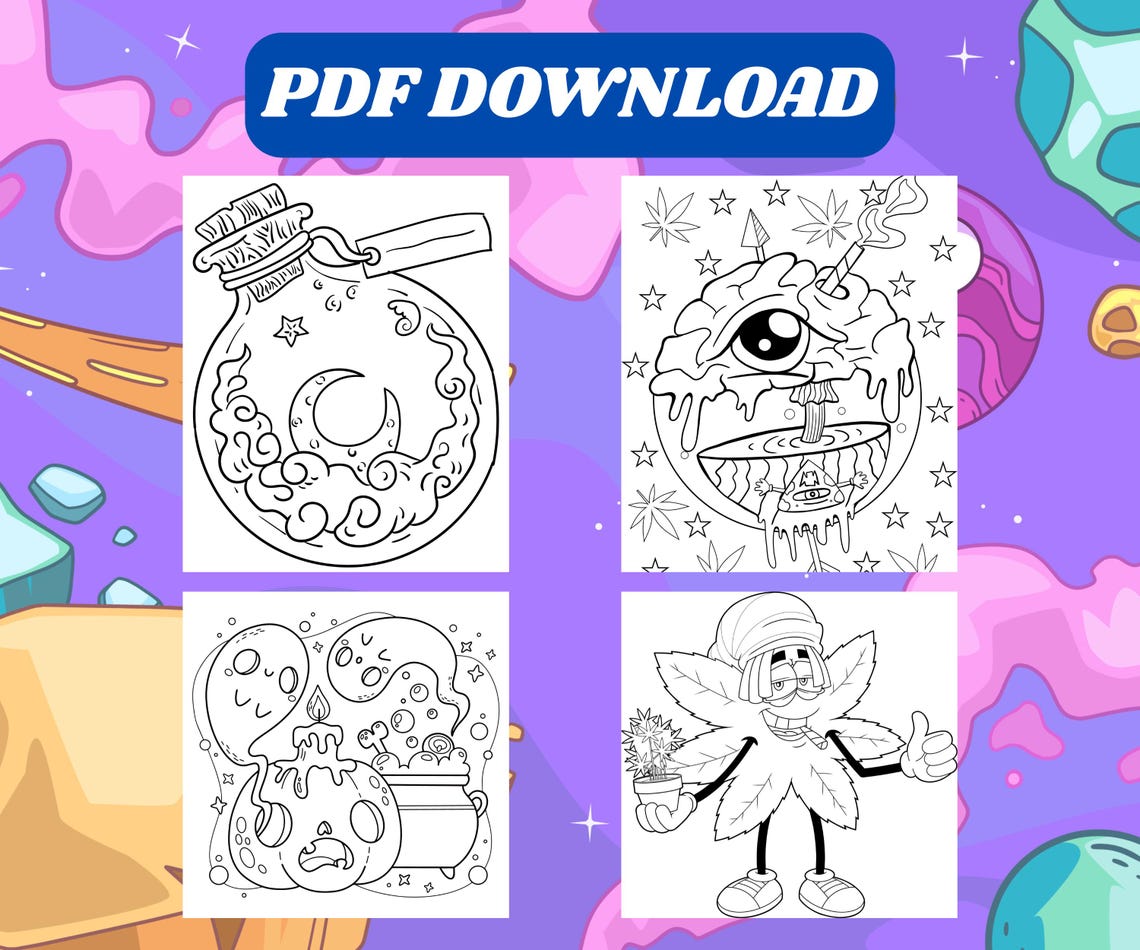 Cute Stoner Coloring Pages for Adults, 52 Bold and Easy Kawaii Stoner ...