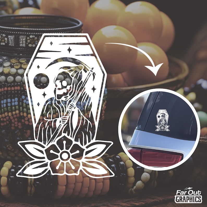 Grim Reaper Vinyl Decal, Spooky Car Sticker, Tarot - Etsy