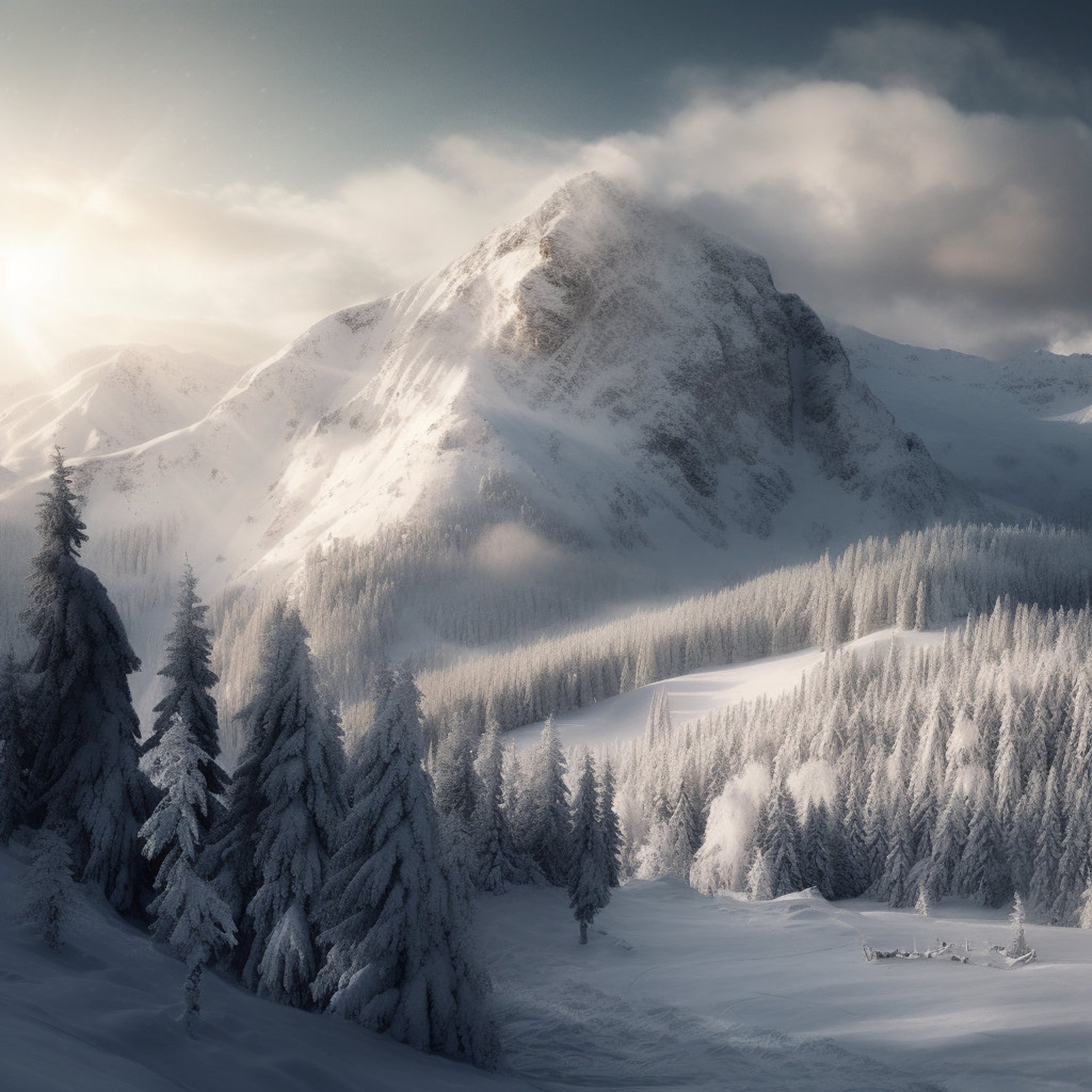 Frozen Peaks: Winter Mountain Wonderland in Digital Art - Etsy