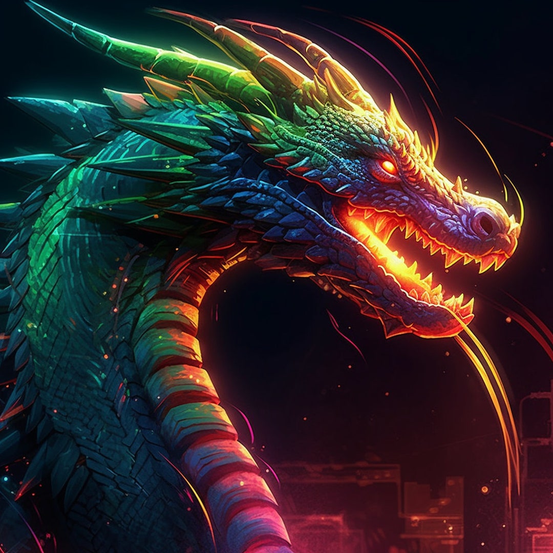 Neon Serpent: Vibrant Dragon Glow - Etsy